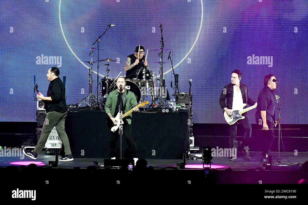 Anaheim, USA. 14th Jan, 2024. Yellowcard - Sean Mackin, Ryan Key, Josh ...