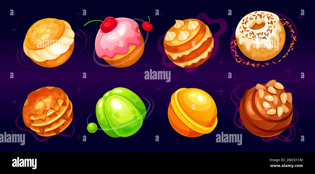 Candy planets. Sweet planet balls in cosmos space sweets world ...