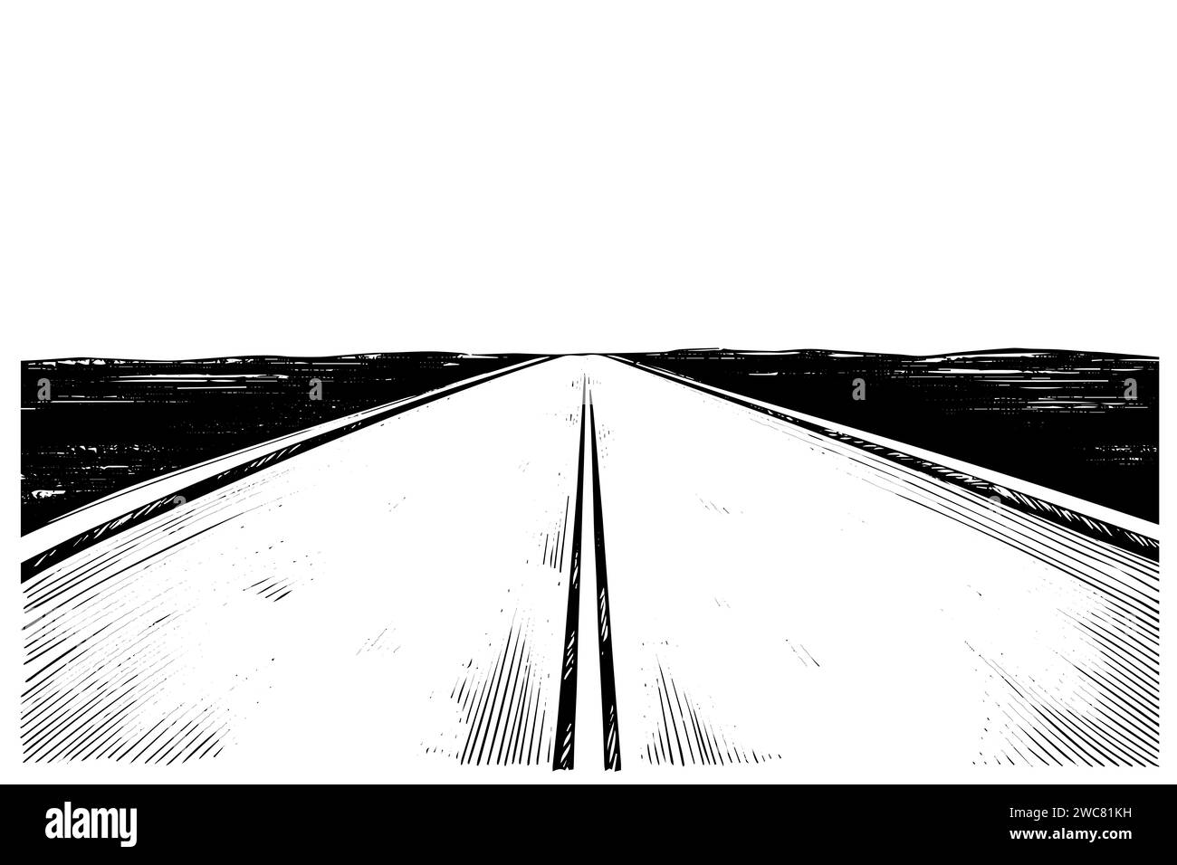 Simple road hand drawn ink sketch highway landscape. Engraved style ...