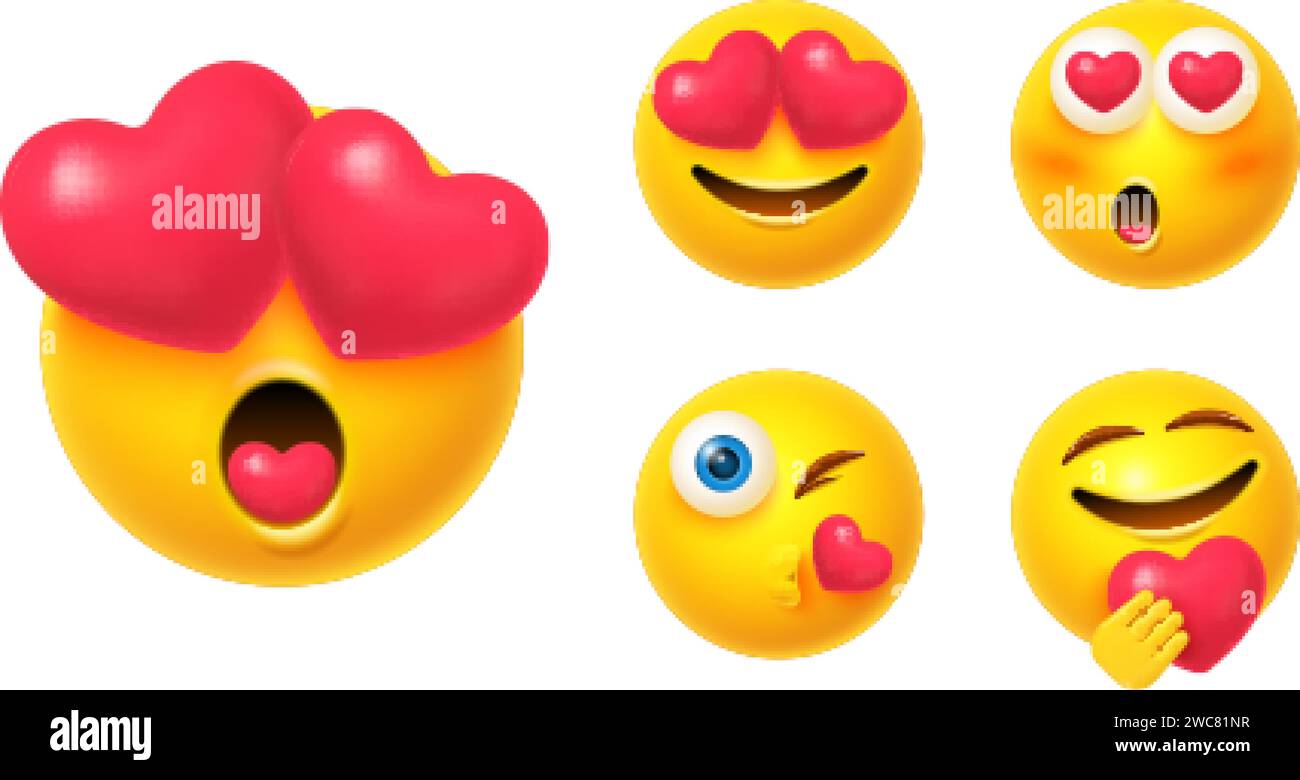 3d love emoji. Realistic emojis mood face with hearts in eyes heart fun ...