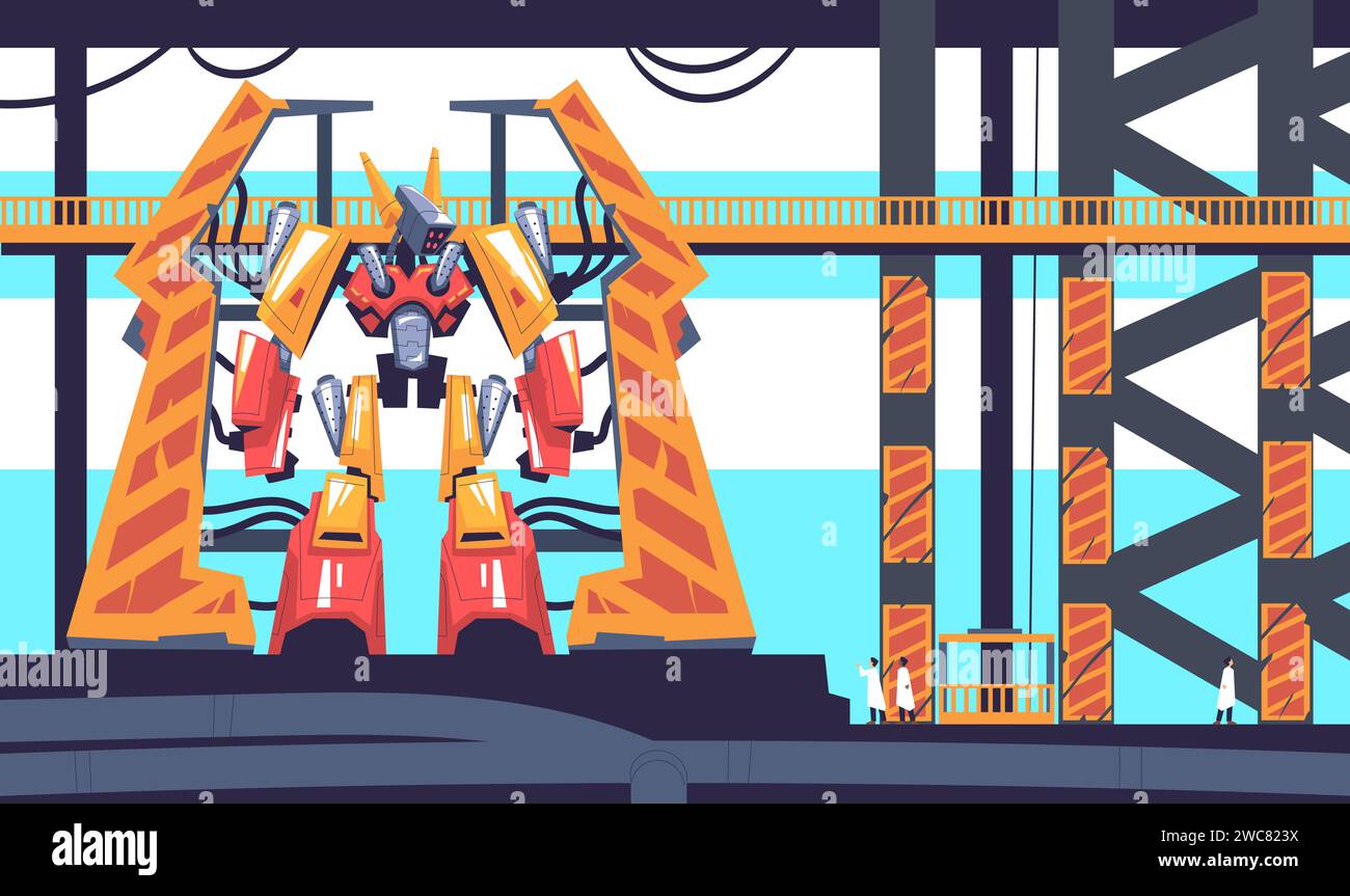 Robot laboratory. Technical science lab room interior with robot in capsule or repair stage ...