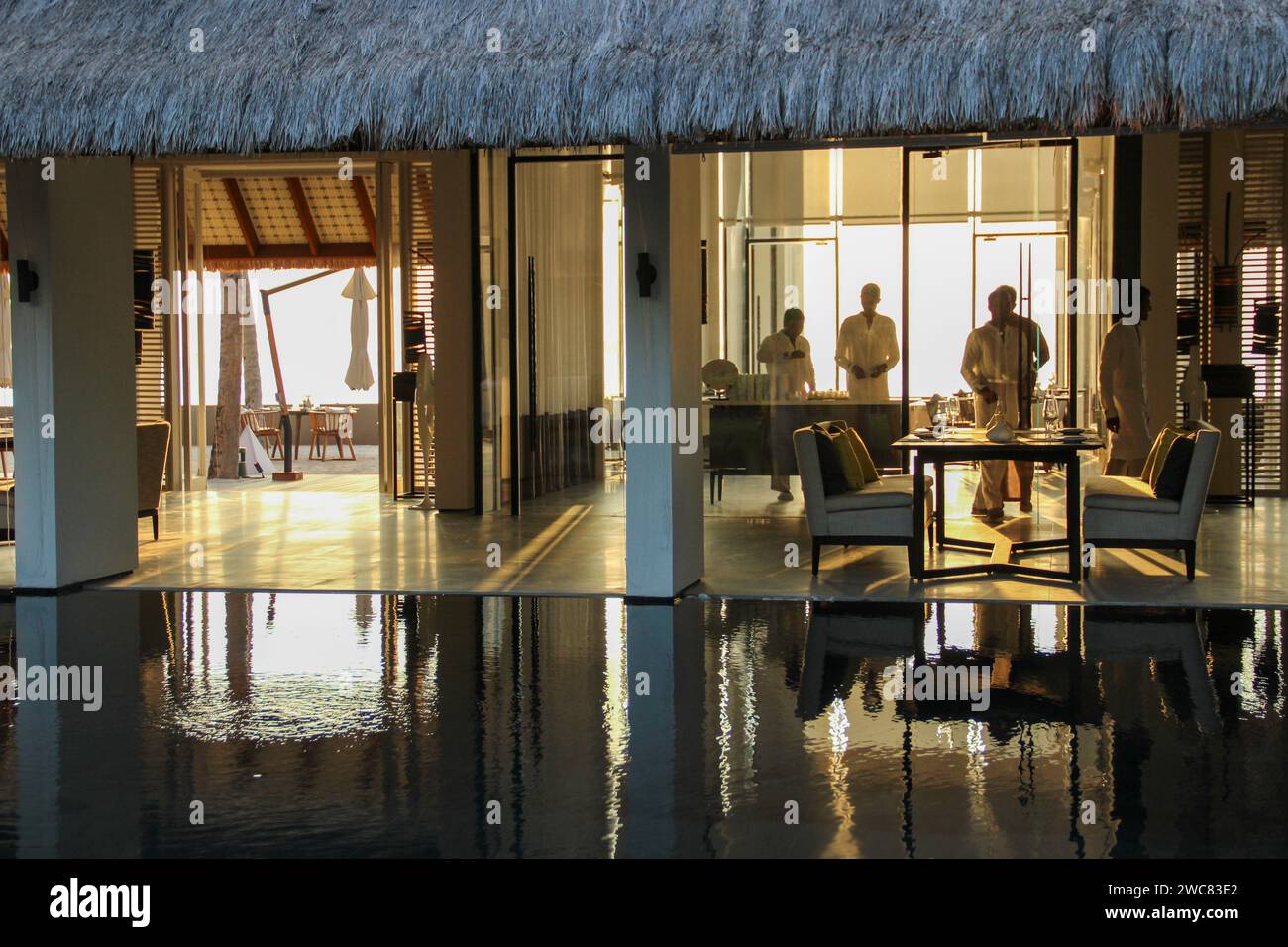 Modern architecture of a restaurant with shadow and light contrast and ...