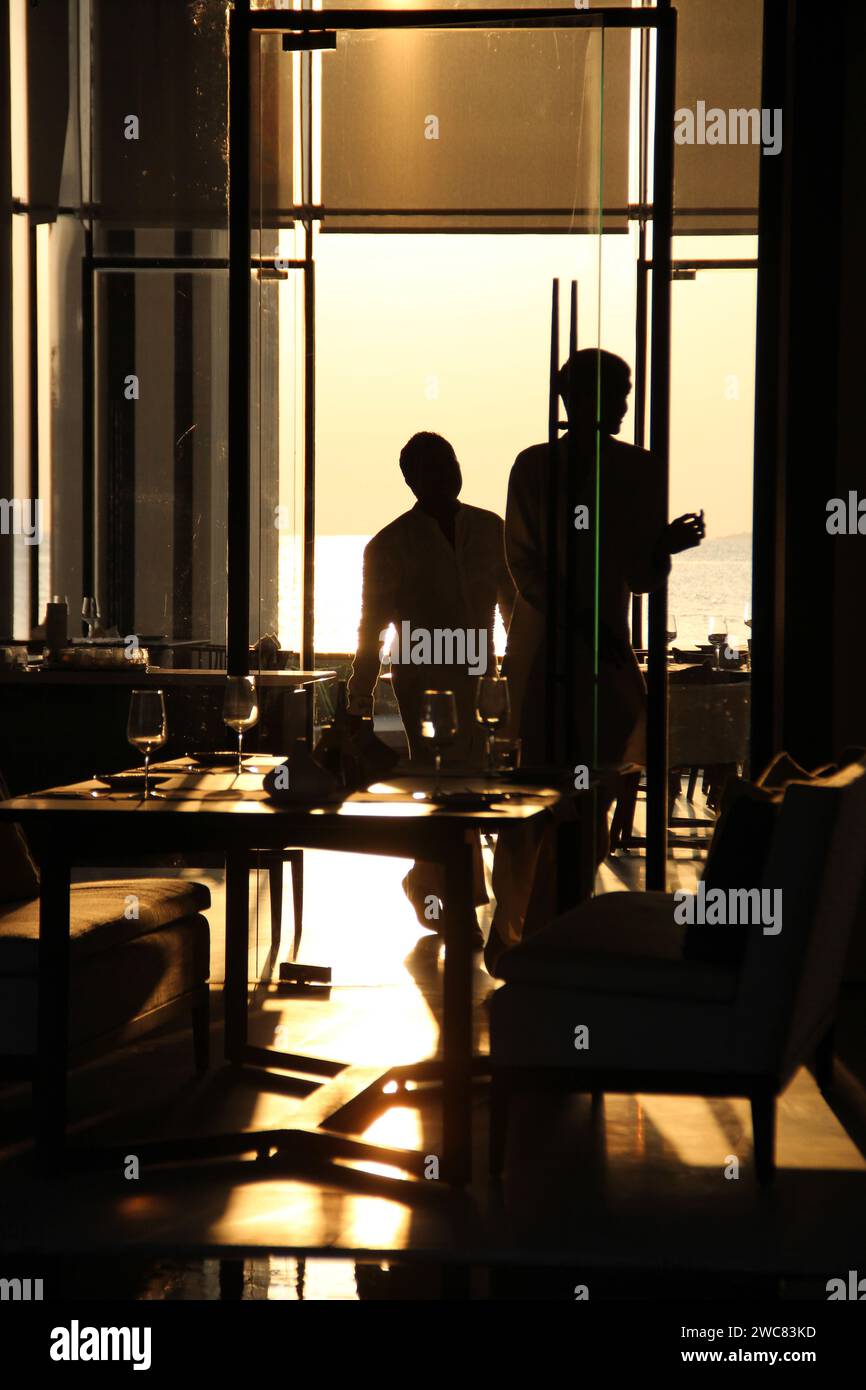 Modern architecture of a restaurant with shadow and light contrast and ...