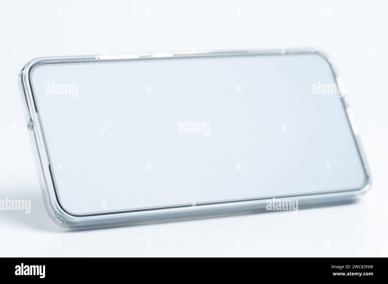 Horizontal smartphone isolated on white studio background Stock Photo ...