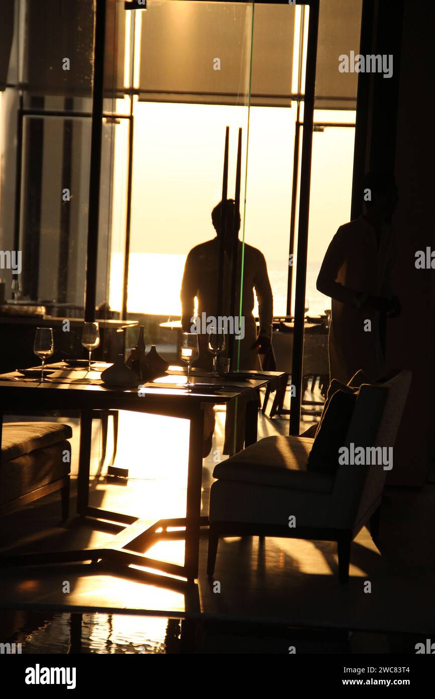 Modern architecture of a restaurant with shadow and light contrast and ...