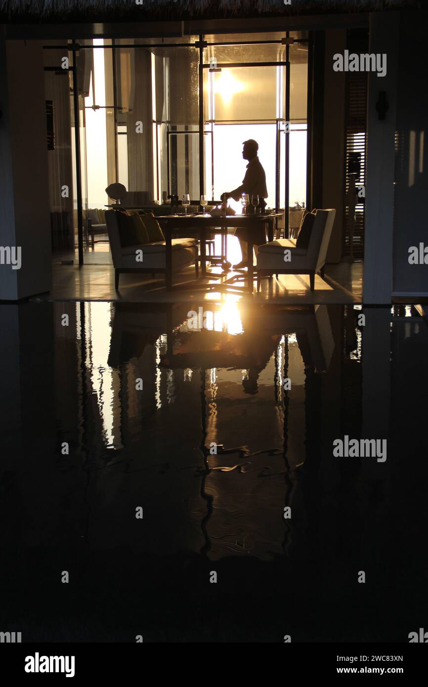 Modern architecture of a restaurant with shadow and light contrast and ...