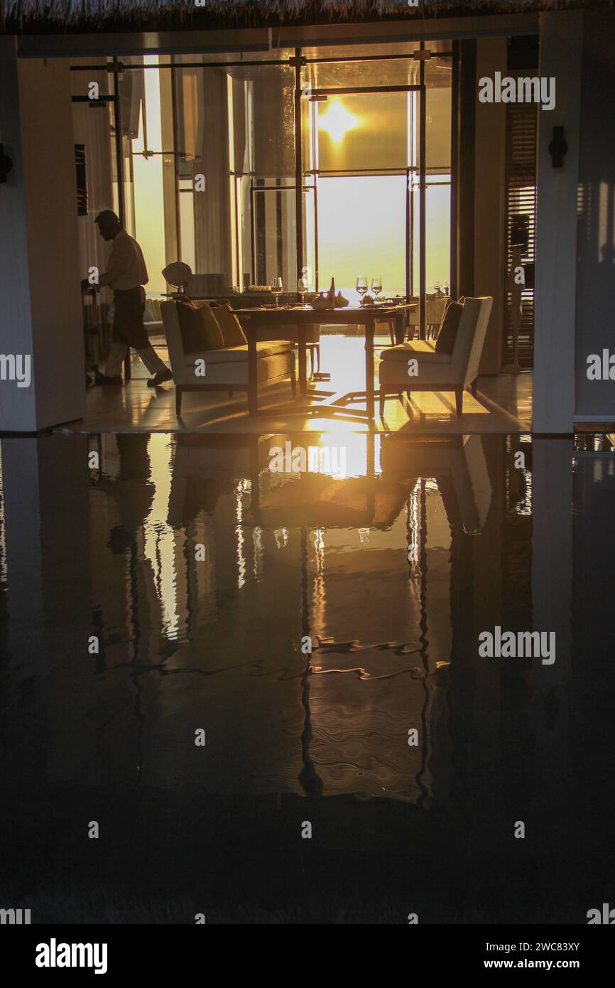 Modern architecture of a restaurant with shadow and light contrast and ...