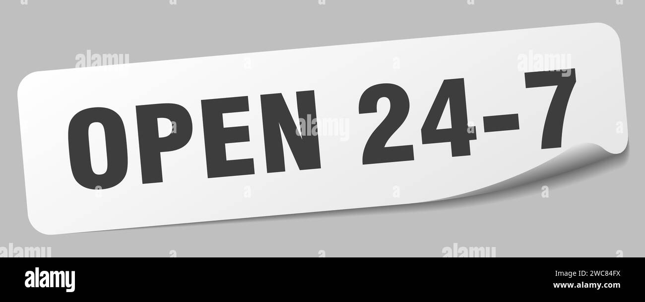 open 24 7 sticker. open 24 7 rectangular label isolated on white ...