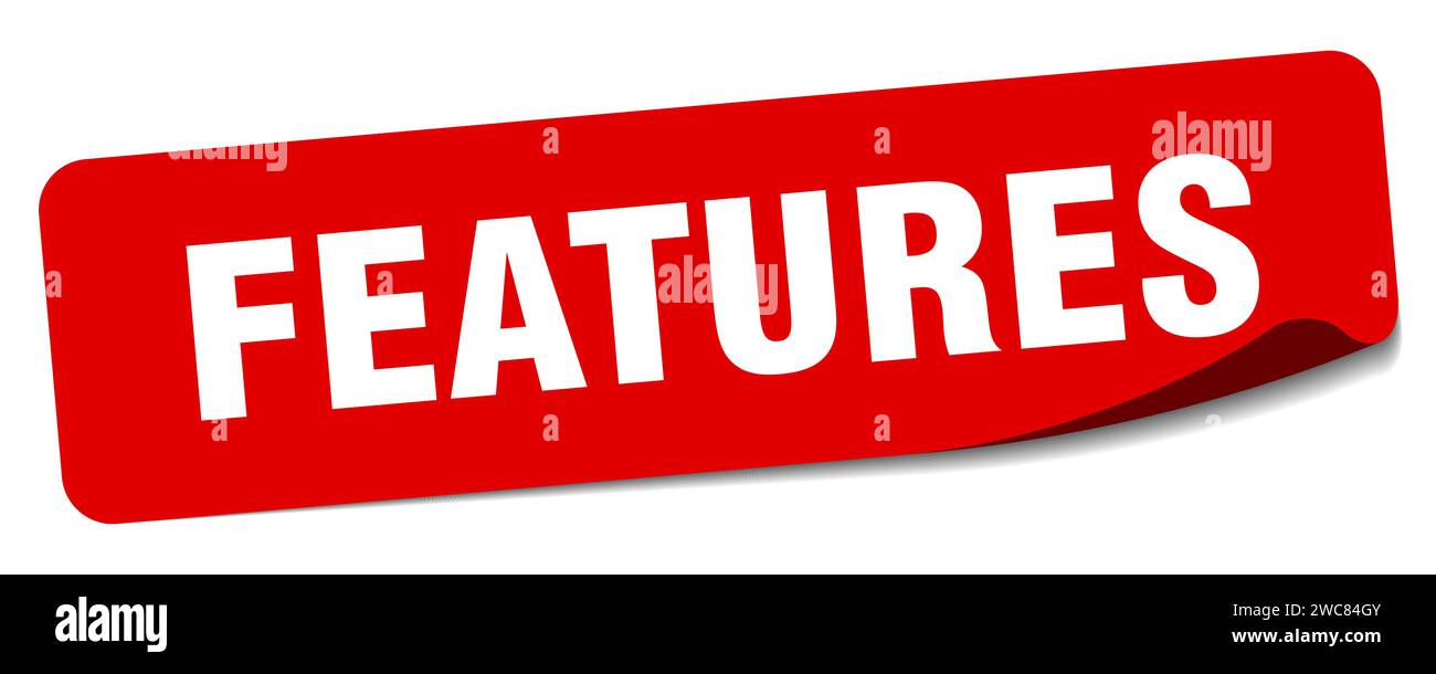 features sticker. features rectangular label isolated on white ...