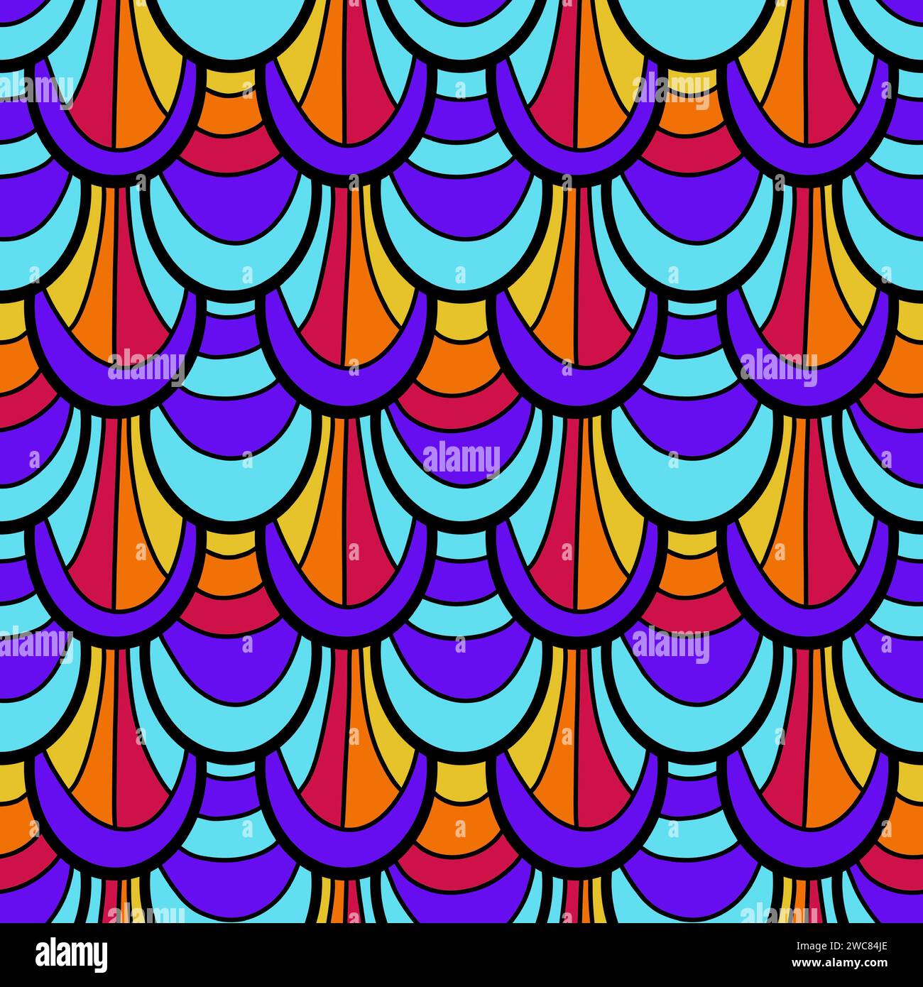 Abstract cartoon doodle seamless mermaid fish scales pattern for ...