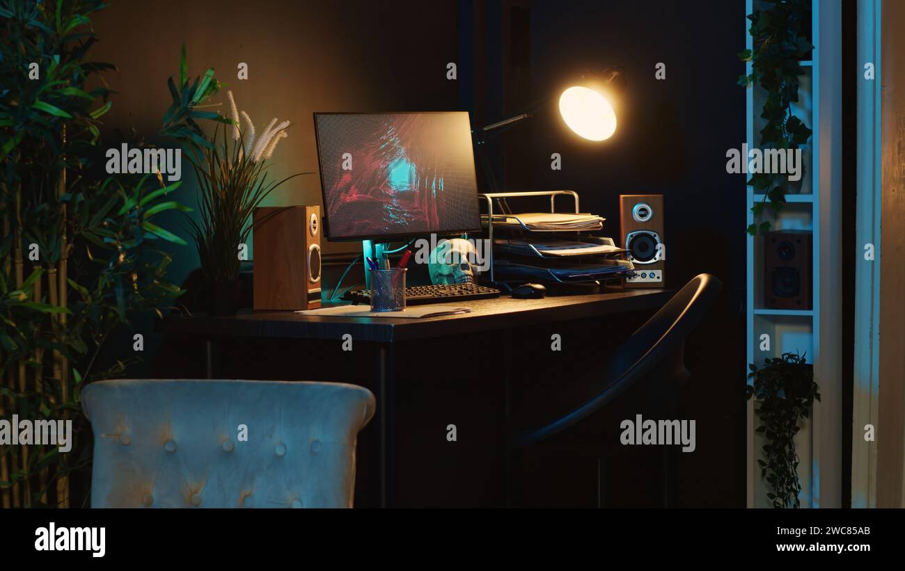 Close up shot of computer screens showing running animation rendering ...