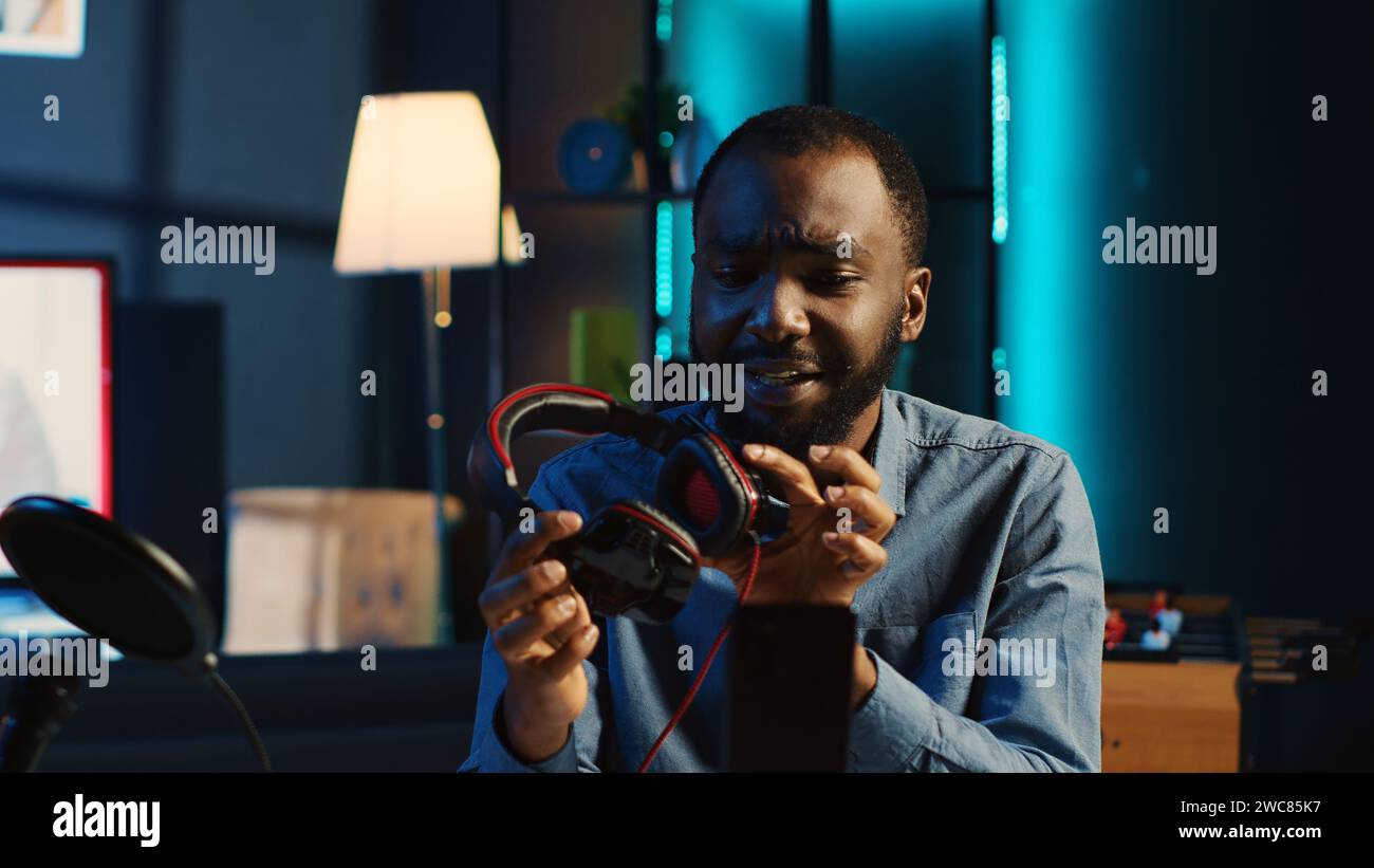 African american technology internet star filming review of newly ...