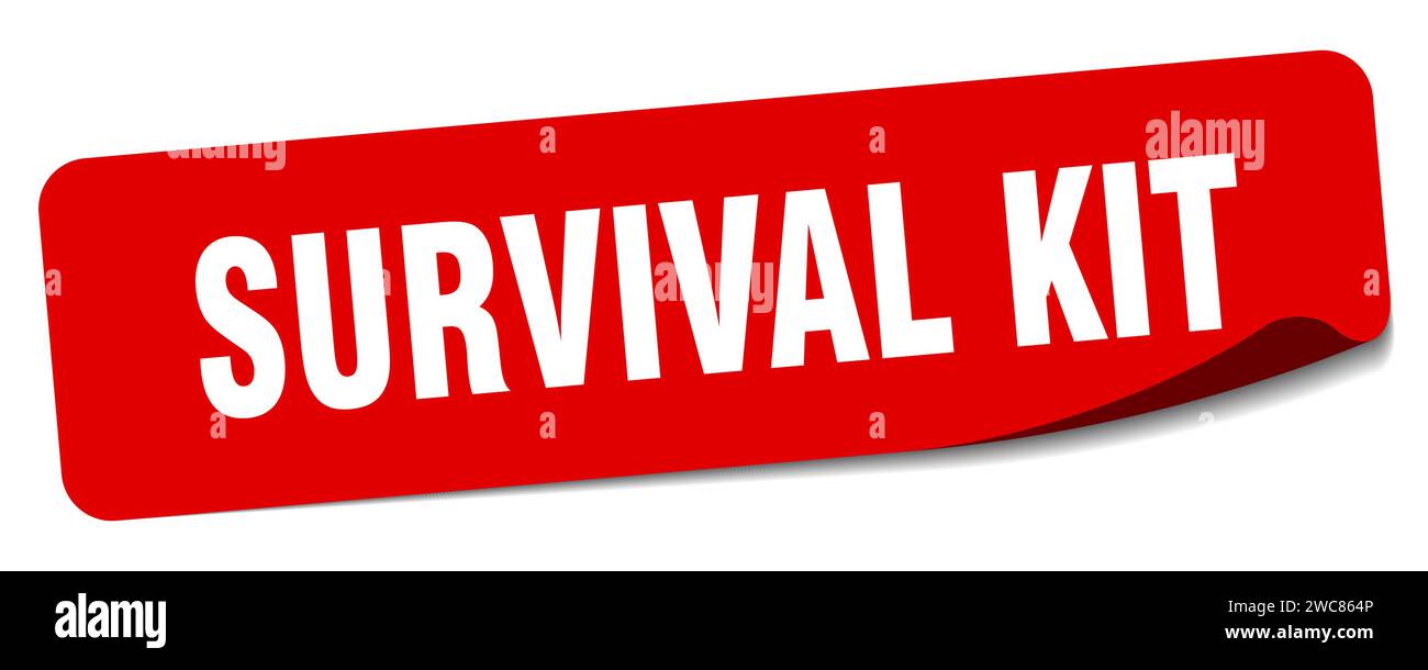 survival kit sticker. survival kit rectangular label isolated on white ...