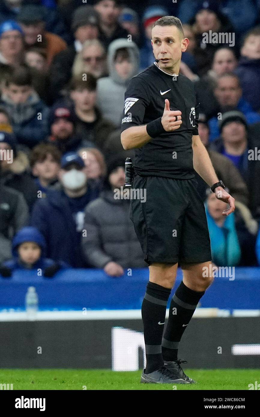 Referee David Coote gestures during the Premier League match Everton vs ...