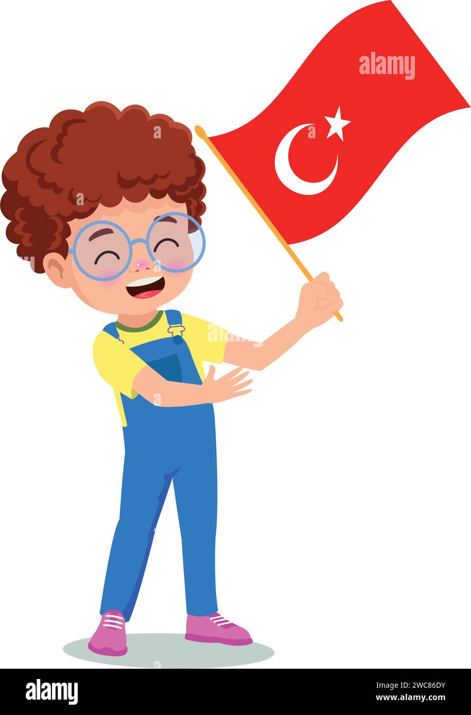 Standing smiling childhood holding flag Stock Vector Images - Alamy