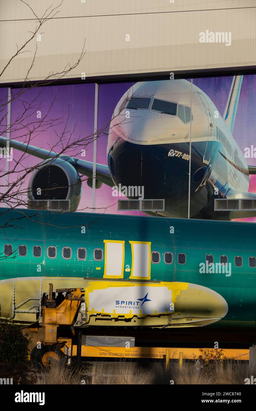 Renton, Washington, USA. 14th January, 2024. A 737 MAX fuselage ...