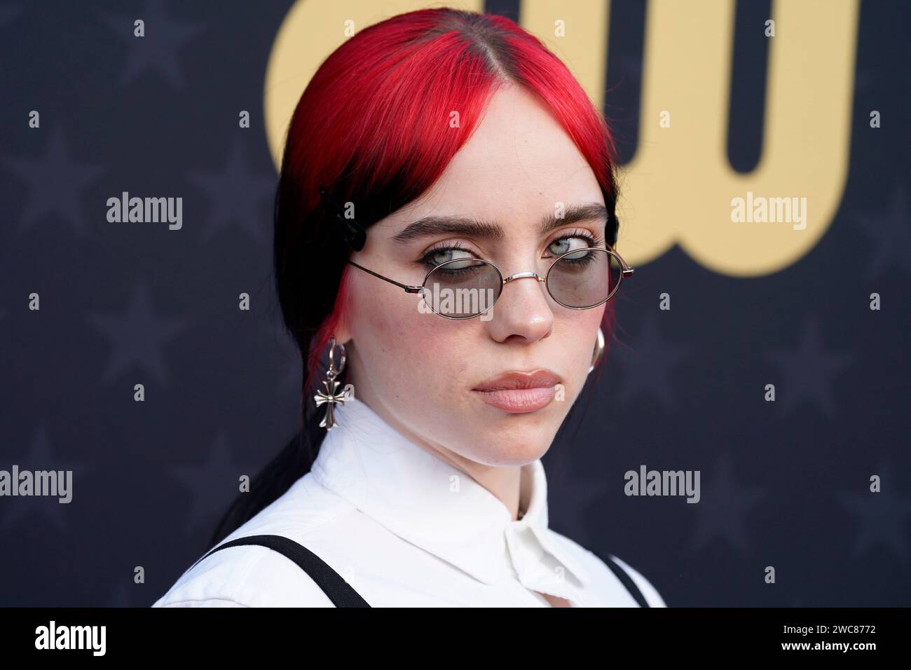 Billie Eilish arrives at the 29th Critics Choice Awards on Sunday, Jan ...