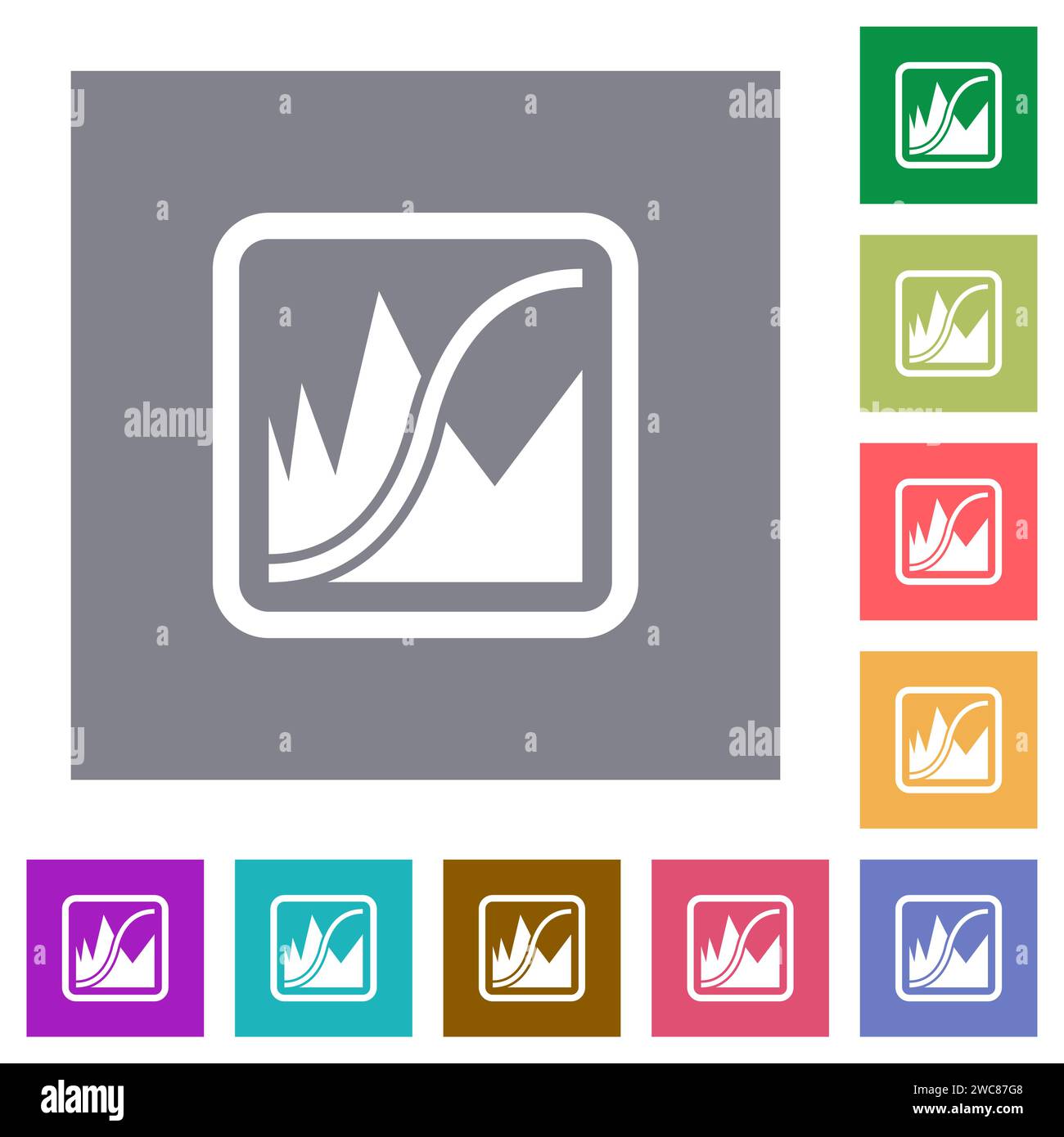 Adjust image curves flat icons on simple color square backgrounds Stock ...