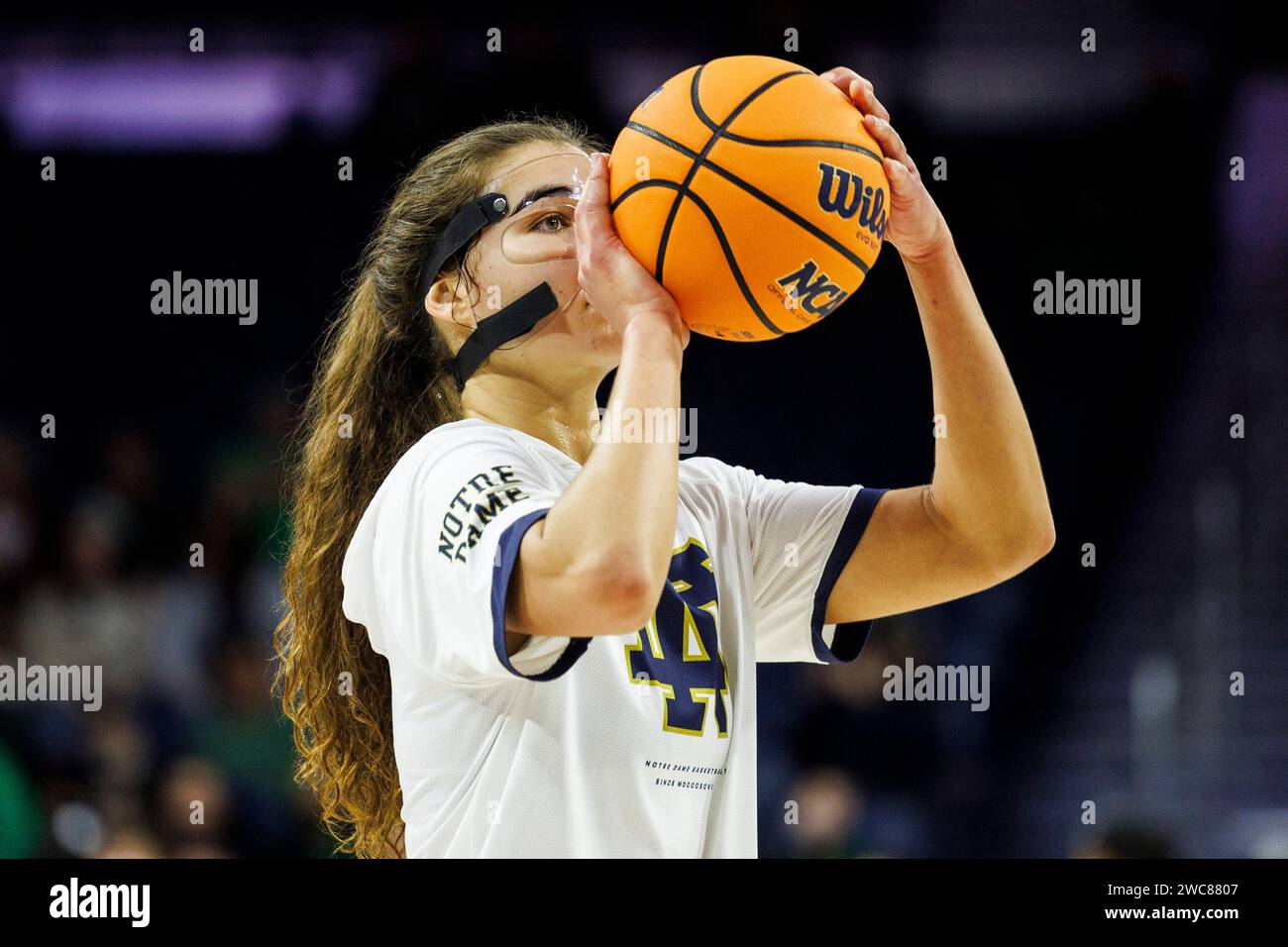 South Bend, Indiana, USA. 14th Jan, 2024. Notre Dame forward Maddy Westbeld (21) during pregame ...