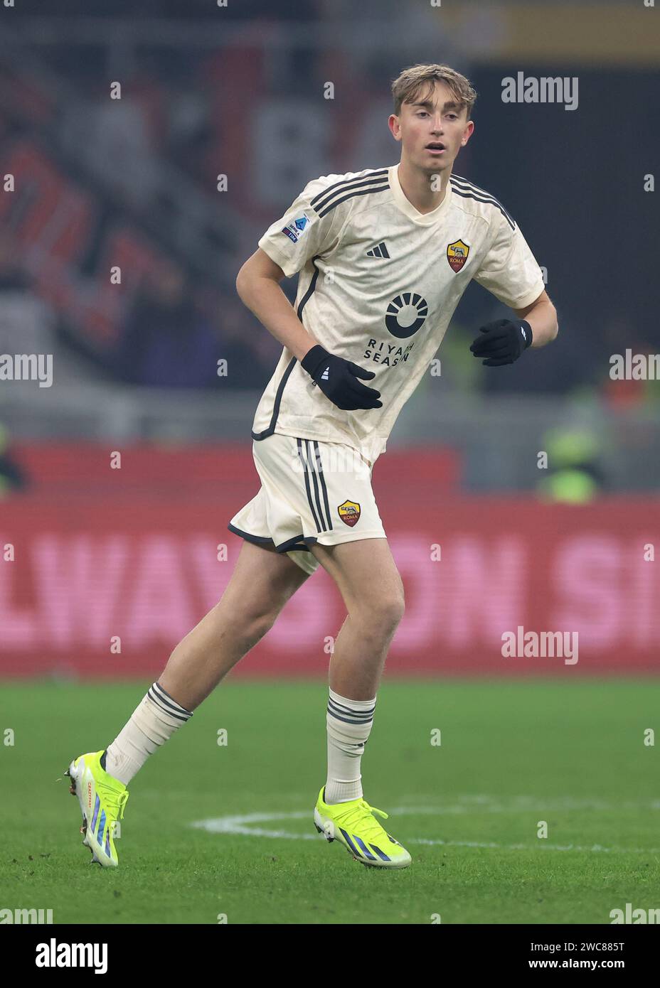 Milan, Italy. 14th Jan, 2024. Dean Huijsen of AS Roma during the Serie A match at Giuseppe ...