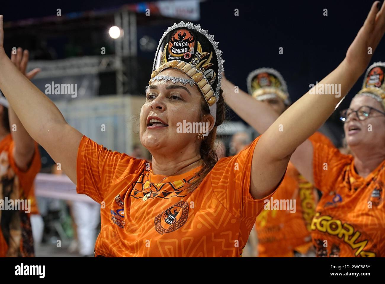 January 14, 2024: Members of the Dragoes da Real samba school take part ...