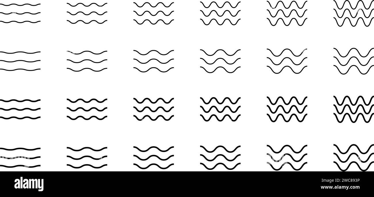 Set of wave icons. Ocean, sea, river, lake, water symbols. Air, wind ...