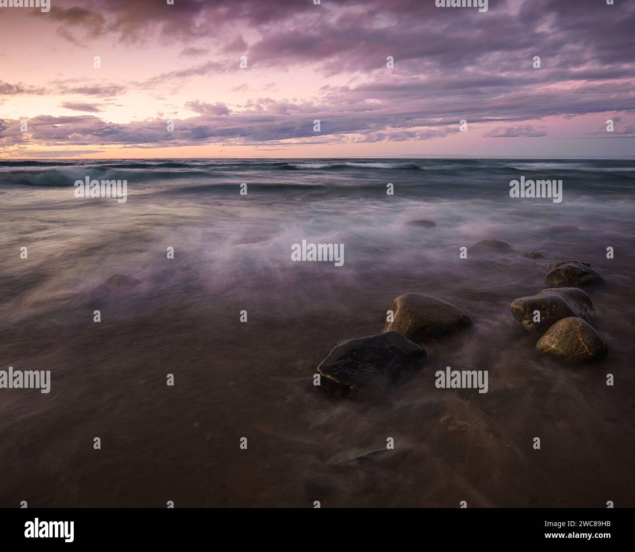 Sunset light at Pictured Rocks National Lakeshore on Lake Superior in ...