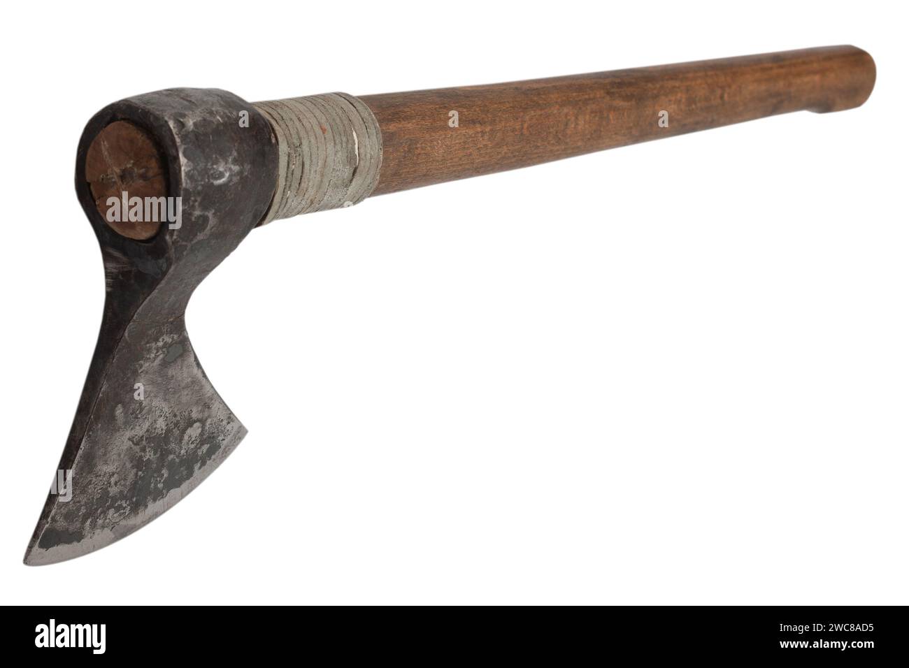 antique battle axe with wooden handle on white background Stock Photo ...
