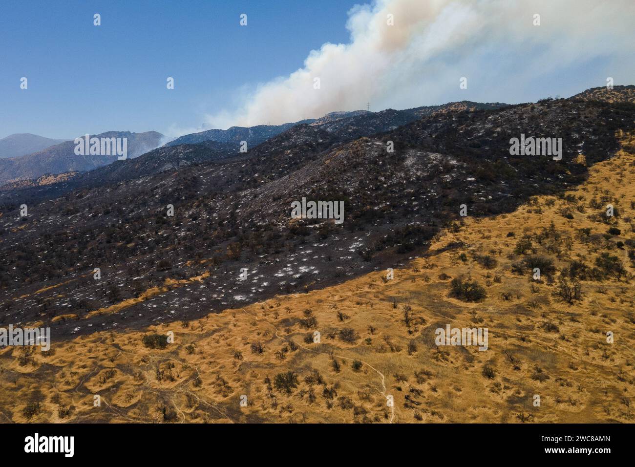Santiago, Metropolitana, Chile. 14th Jan, 2024. A forest fire consumes ...