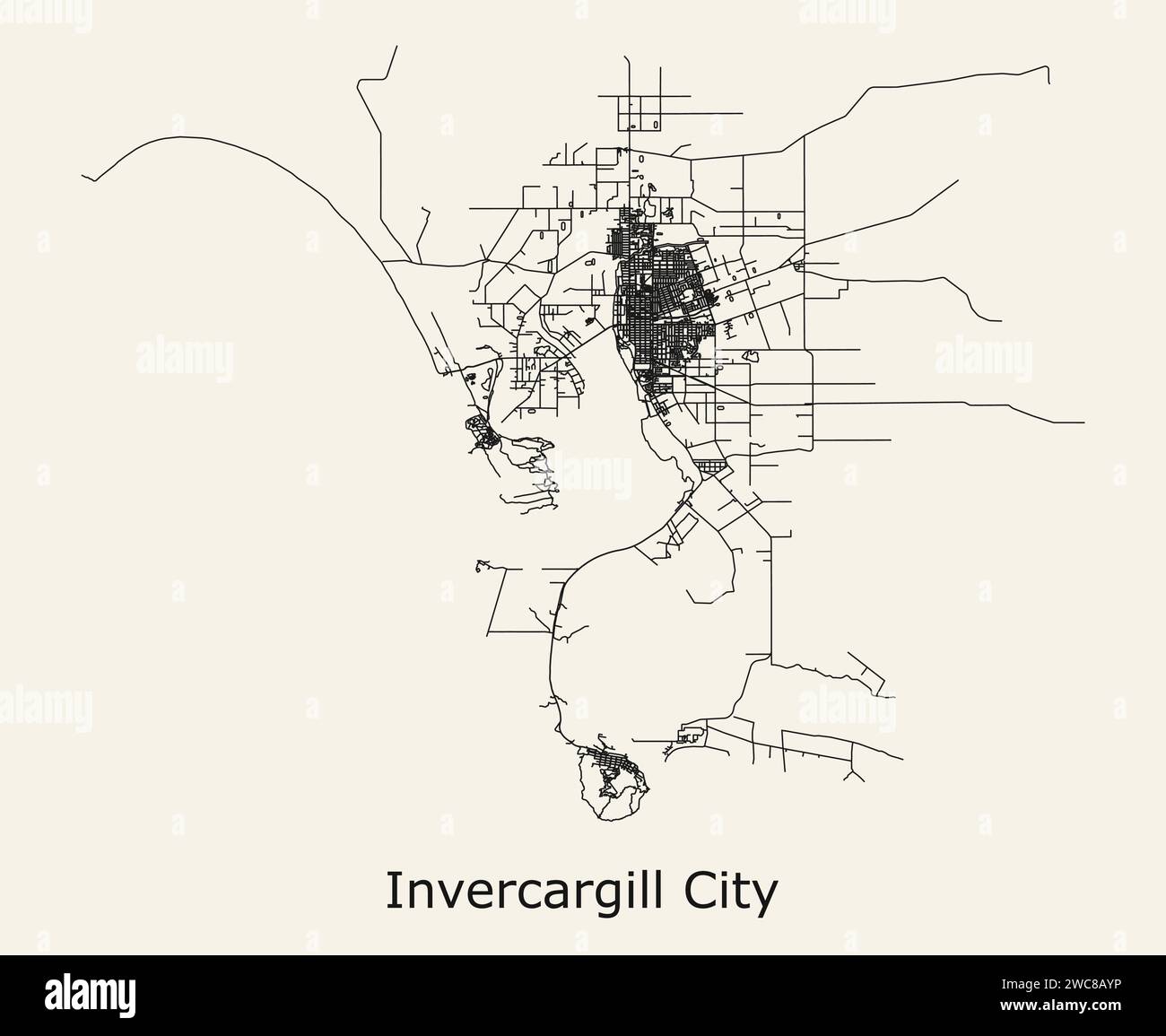 Vector city road map of Invercargill City, New Zealand Stock Vector ...