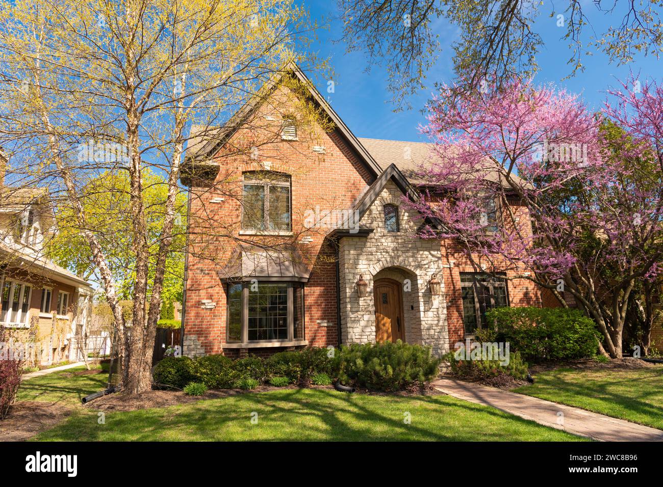 modern cottage house architecture in residencial suburban neighborhood ...