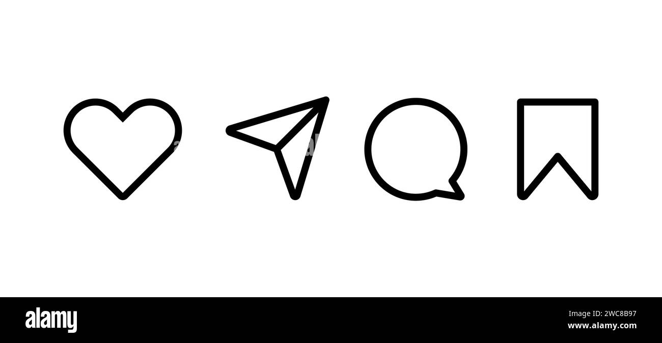Icons like comment, share, save, like media button. Outline icon heart ...