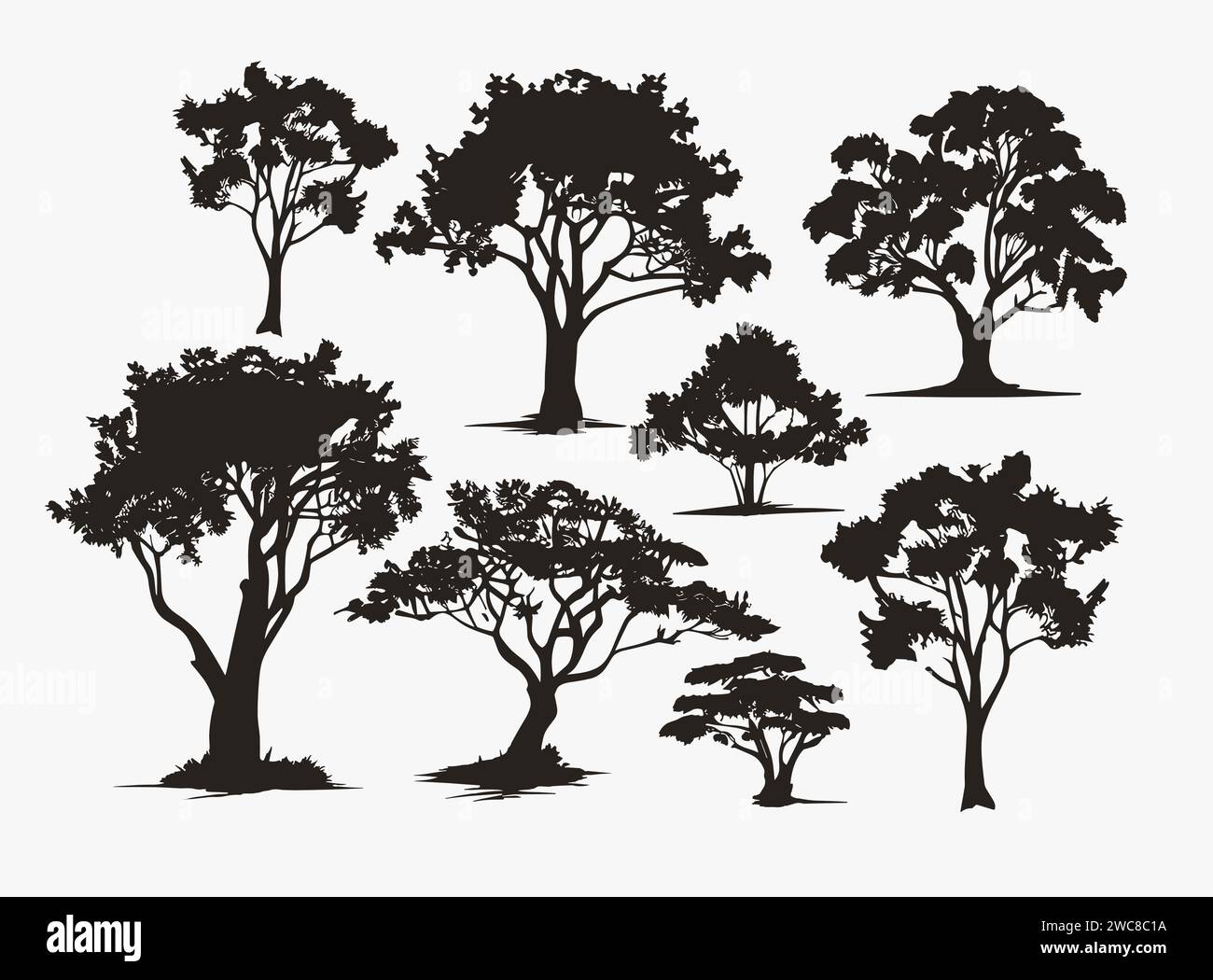 Vector tree black silhouette forest bush landscape background realistic ...