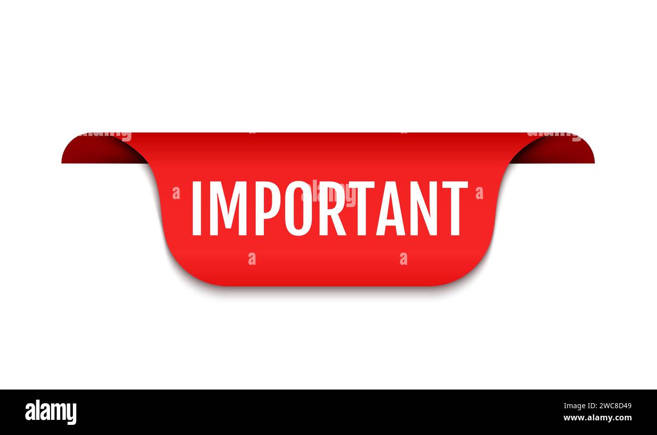 Important label ribbon vector banner. Red promotion label important tag ...