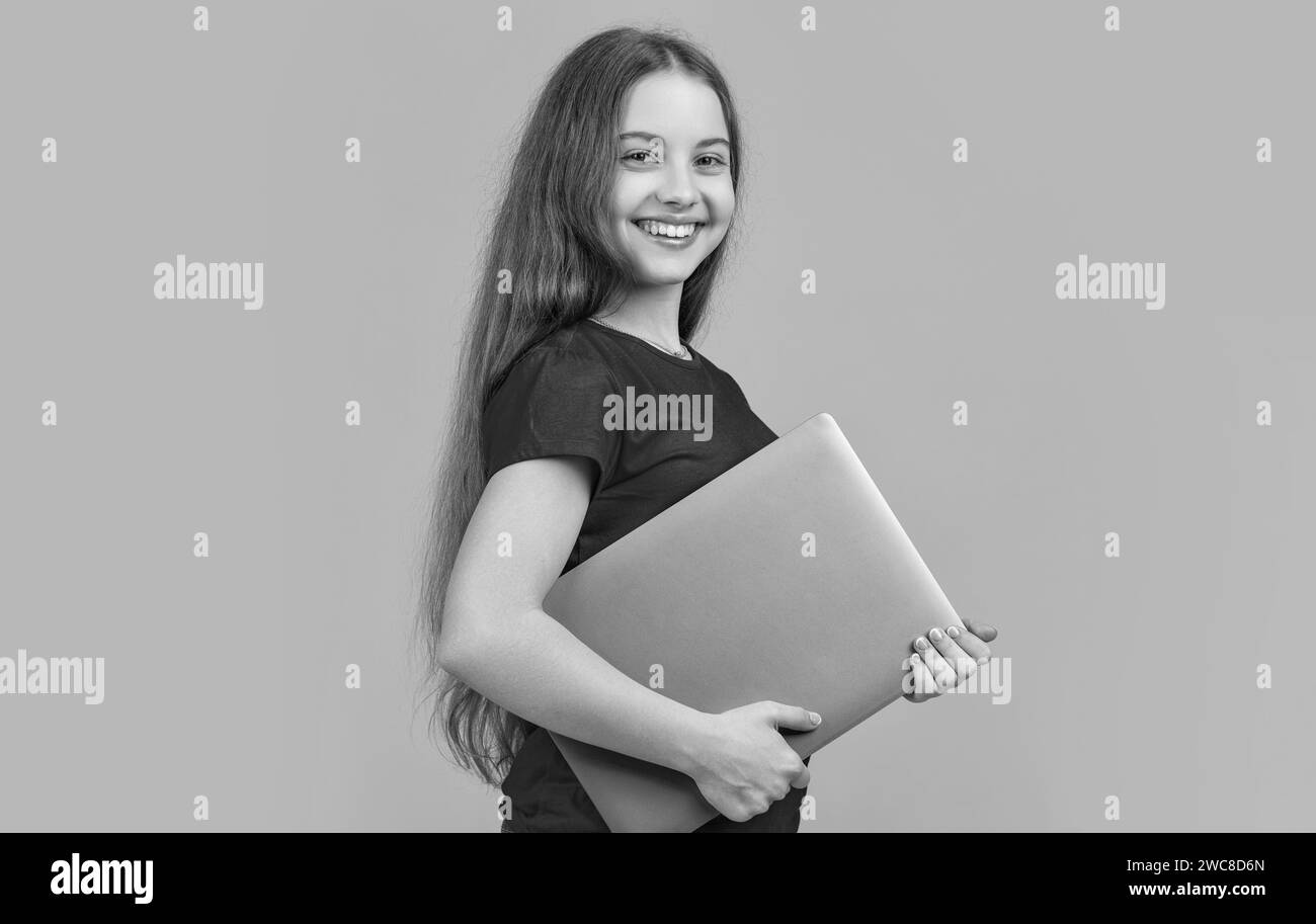 Smiling girl computer Black and White Stock Photos & Images - Alamy