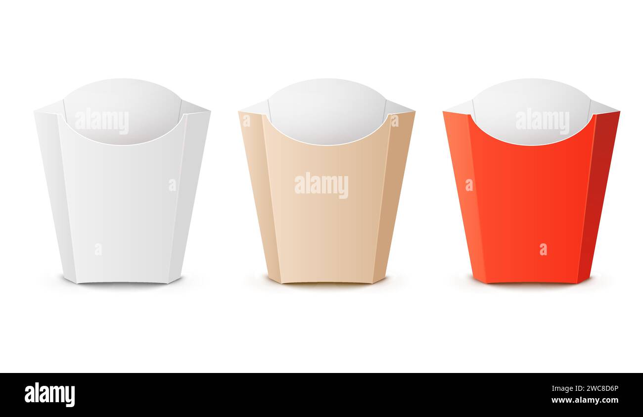 Fry potato package container box. French fries food takeaway design ...