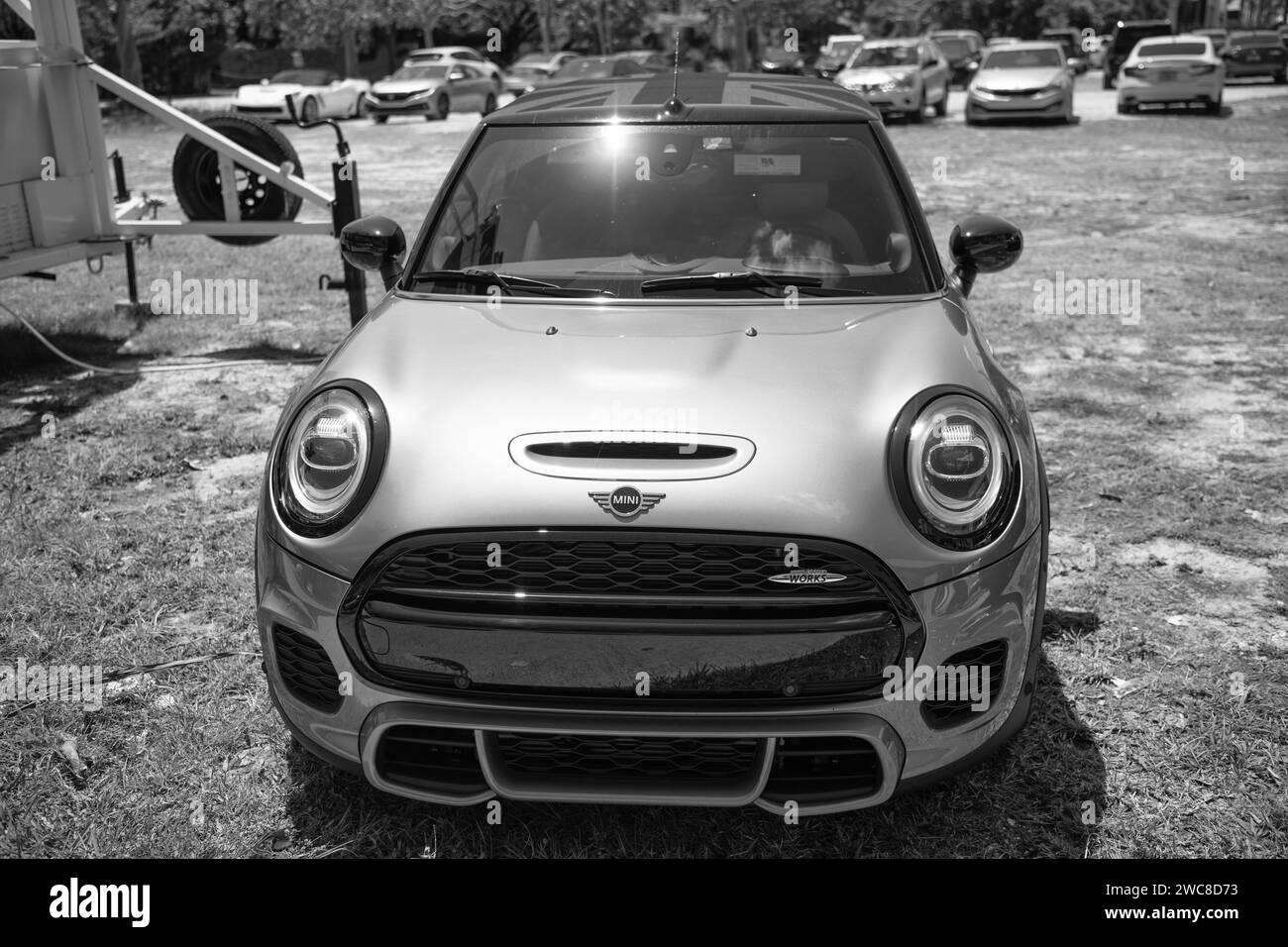 Miami Beach, Florida USA - April 15, 2021: blue Mini John Cooper Works ...