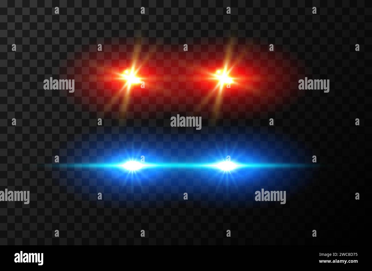 Vector Vivid Police Lights Effect on Transparent Background, Realistic ...
