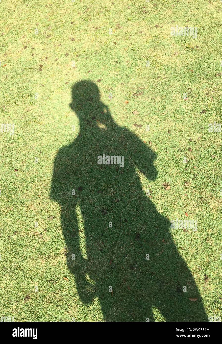A shadow in the form of a human body with grass texture background ...