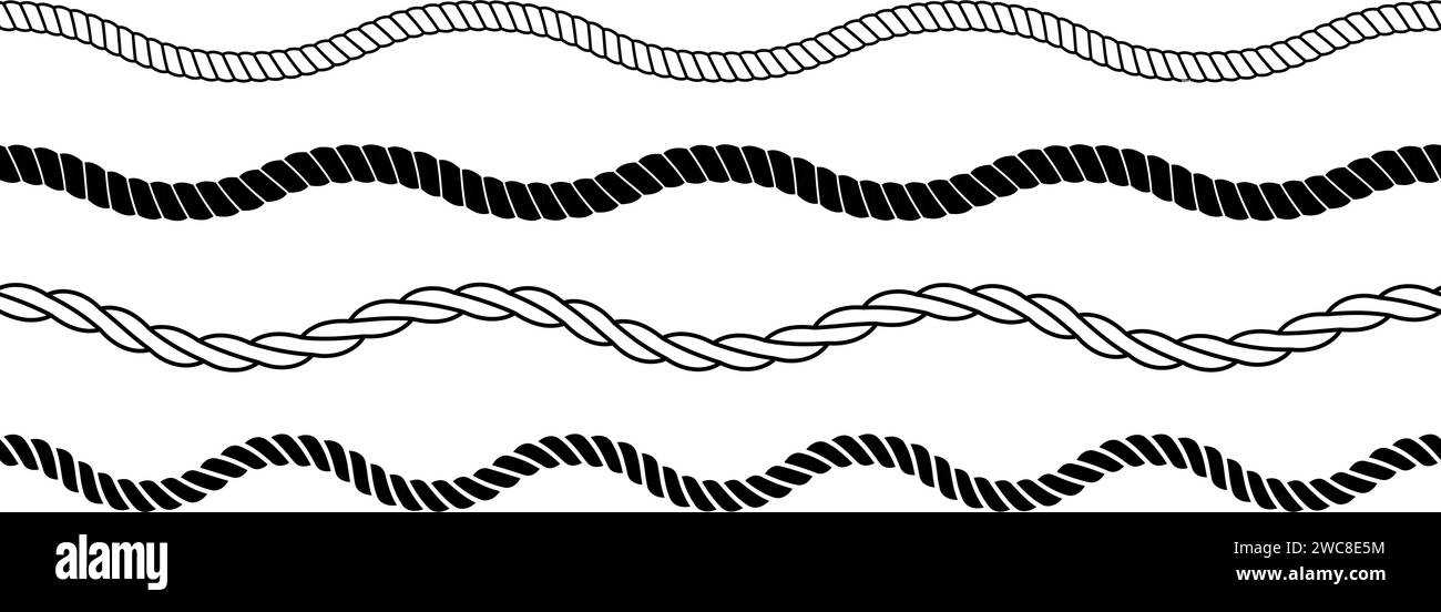 Wave rope set. Repeating hemp cord line collection. Waving chain, braid ...