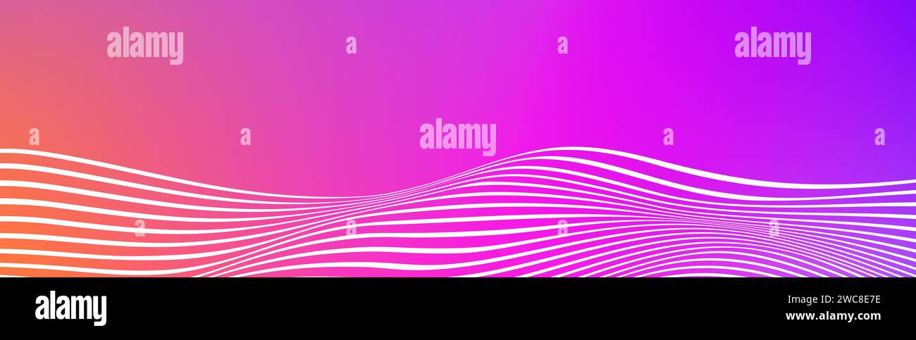 Abstract White Wave Lines On Pink Purple Gradient Background Wide Banner With Curve Liquid
