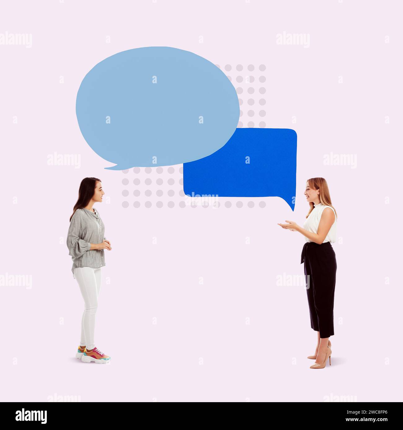 Dialogue. Women with speech bubbles above them on white background ...