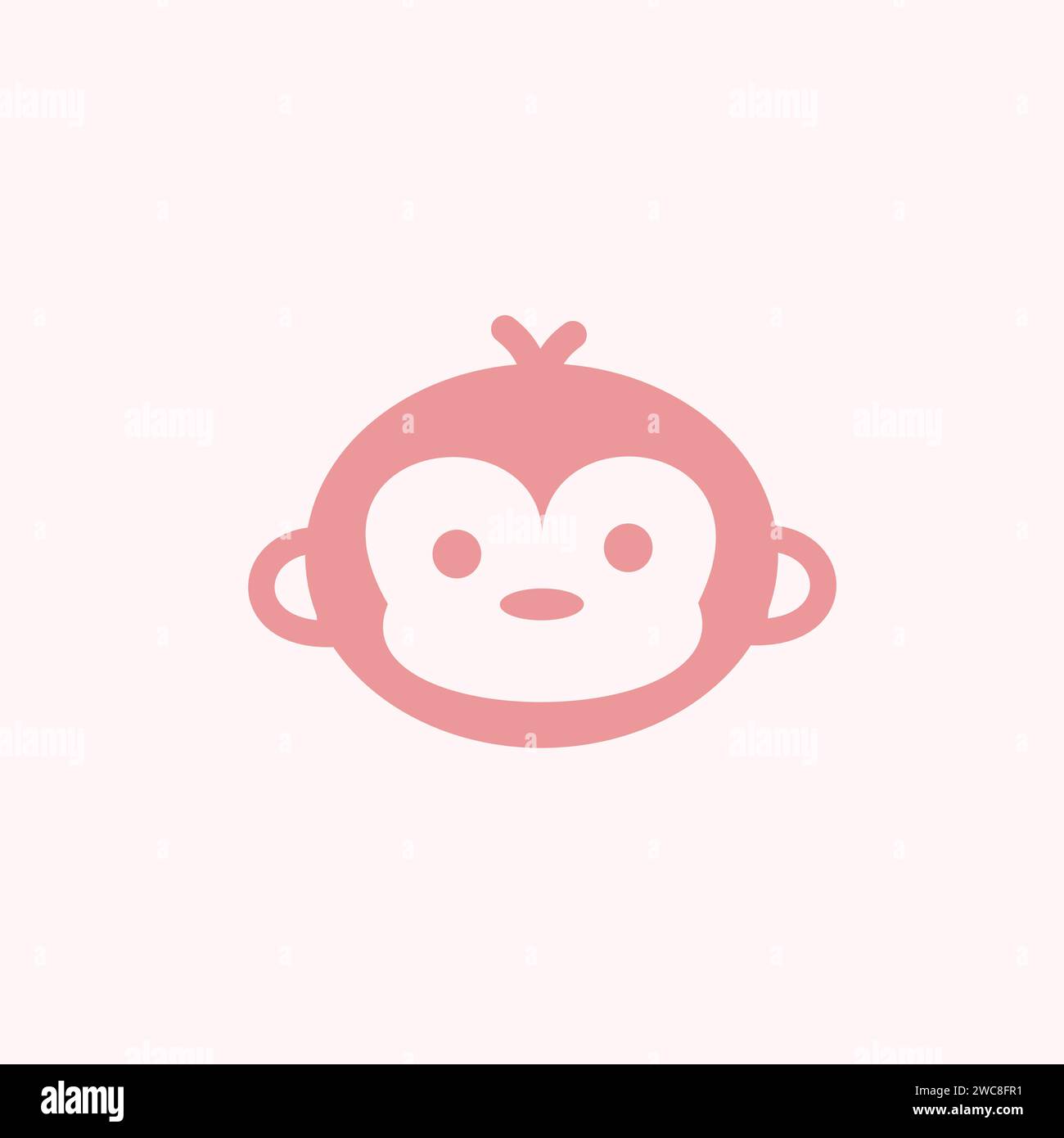 A logo featuring a cute monkey face in pastel pink, designed in a happy ...