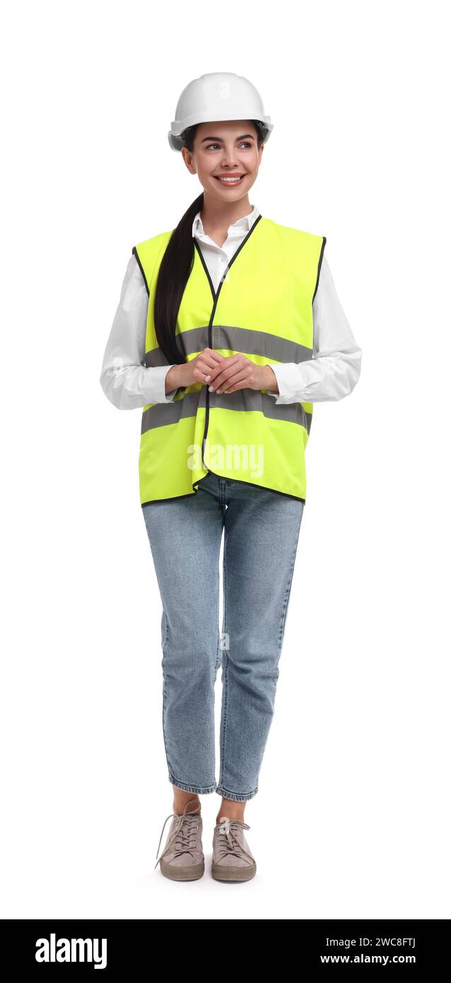 Engineer in hard hat on white background Stock Photo - Alamy