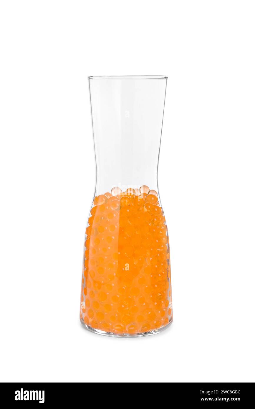Orange filler in glass vase isolated on white. Water beads Stock Photo ...