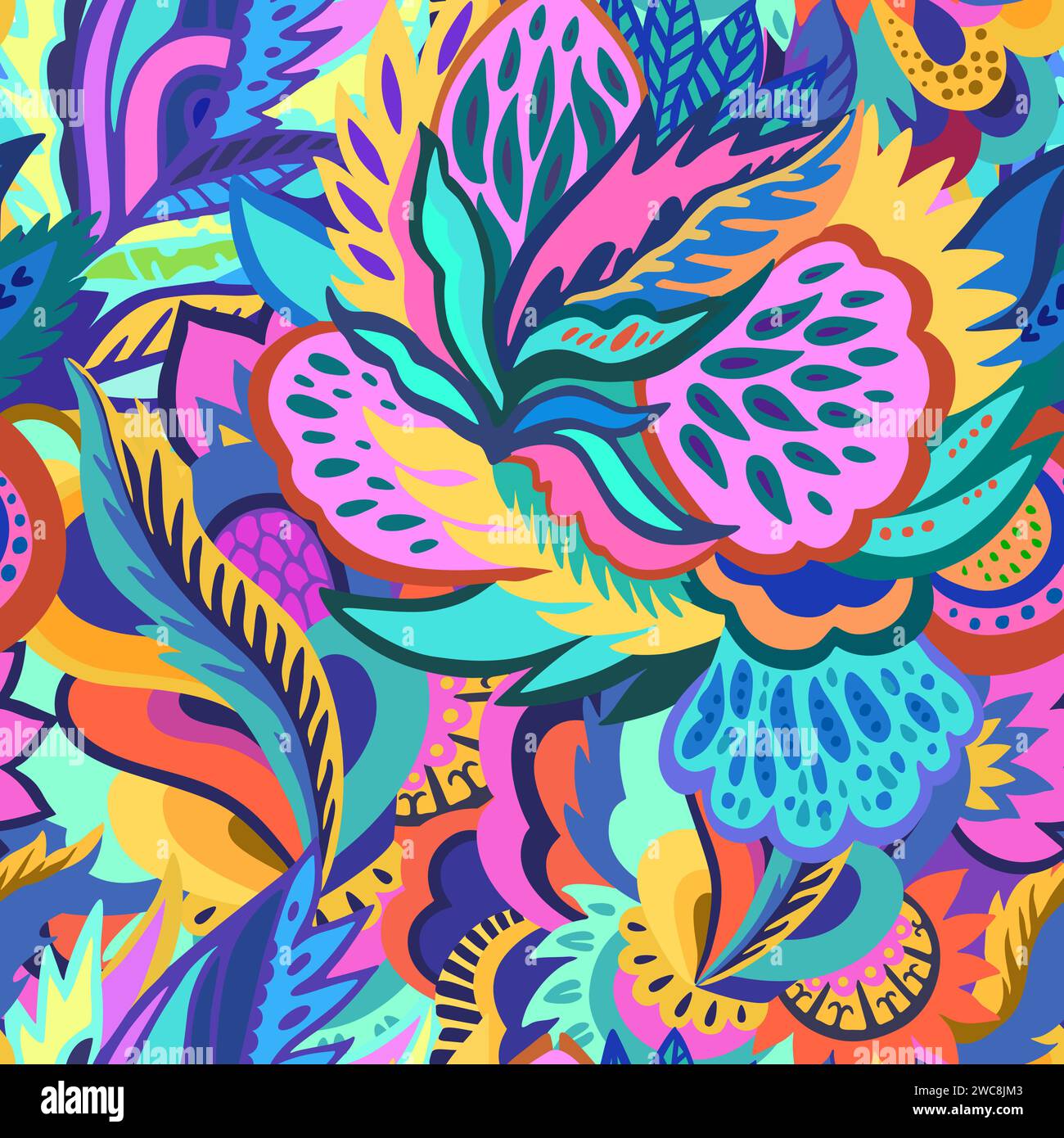 Colorful ornamental psychedelic pattern. Funky texture with colorful ...