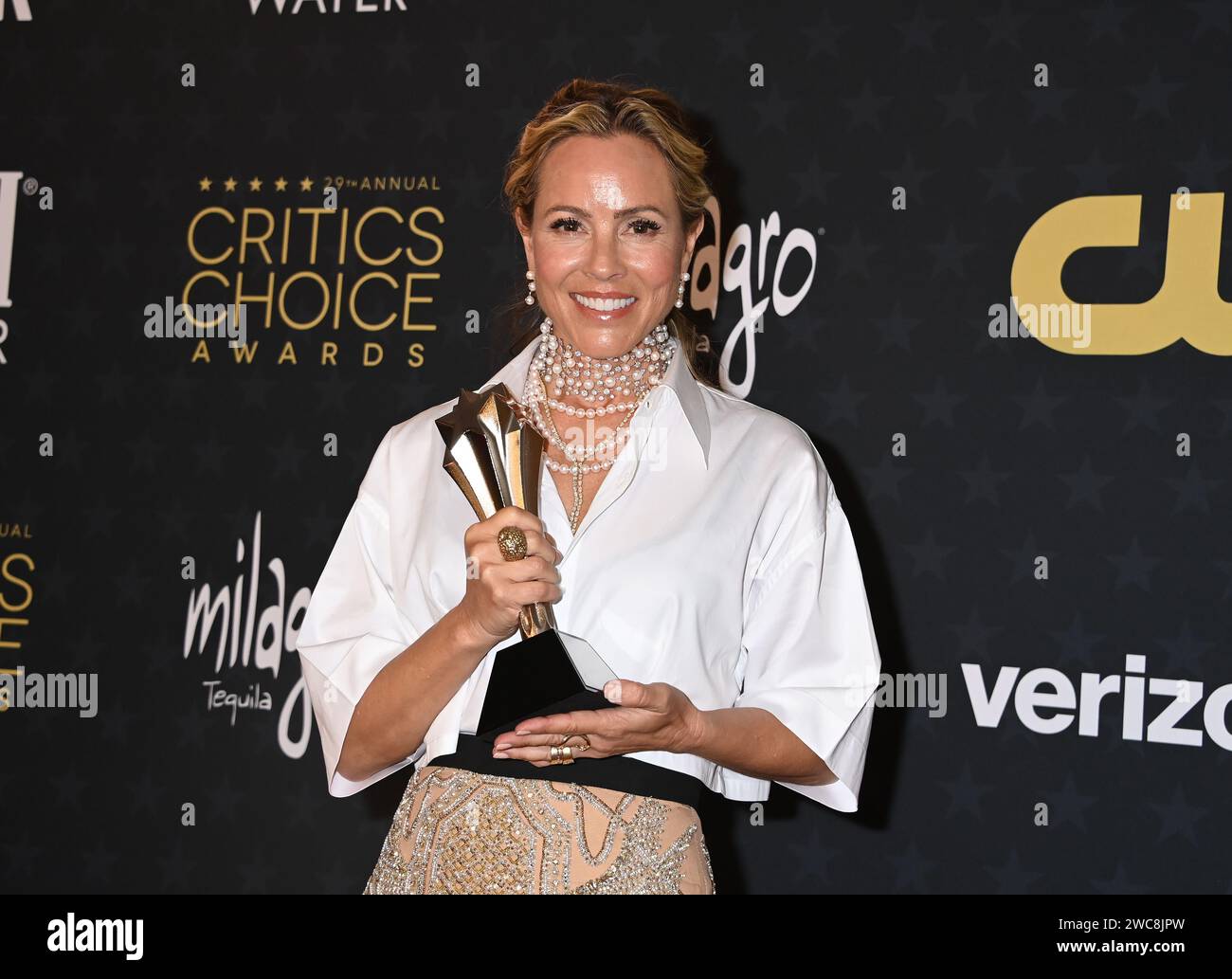 Santa Monica, USA. 14th Jan, 2024. Maria Bello in the pressroom at the ...