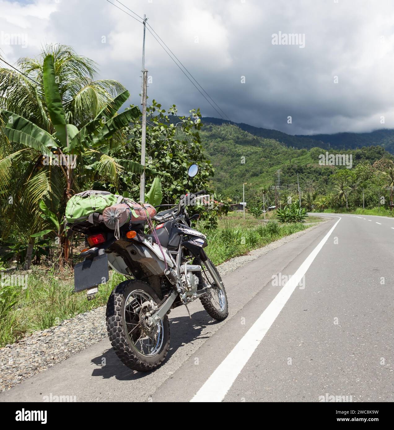 Bike road trip in tropical country. Adventure biking with loaded ...