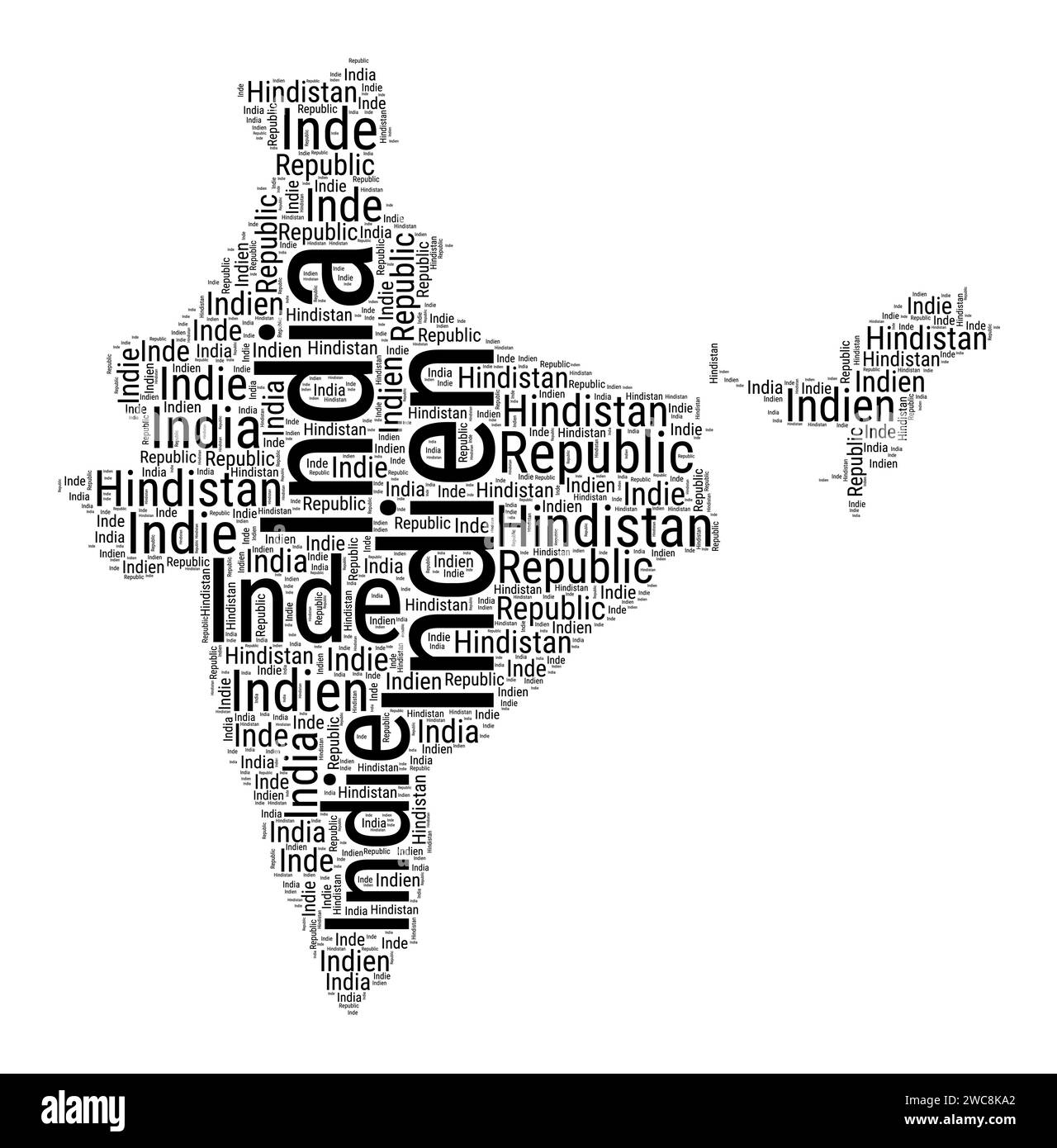 Black and white word cloud in India shape. Simple typography style ...