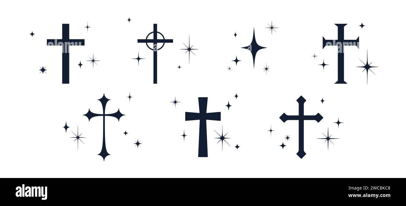 Collection christian religious cross. Set symbol religion cross on ...